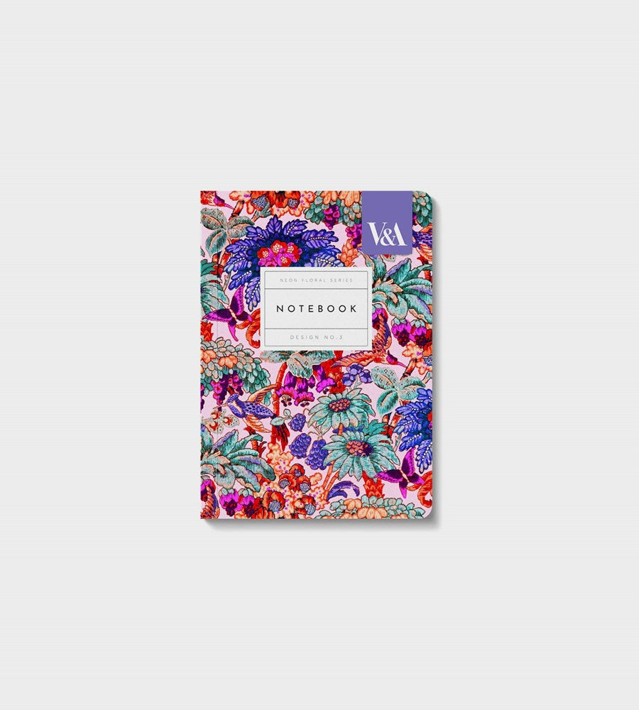 V&A | A6 Soft Cover Notebook | Neon Floral Coral Jungle